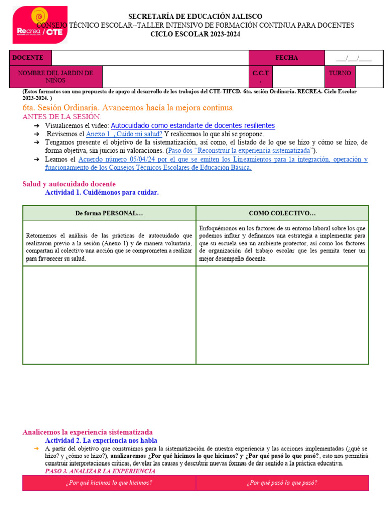 Bitacora 6° Sesion CTE. | PDF | Enseñando | Evaluación