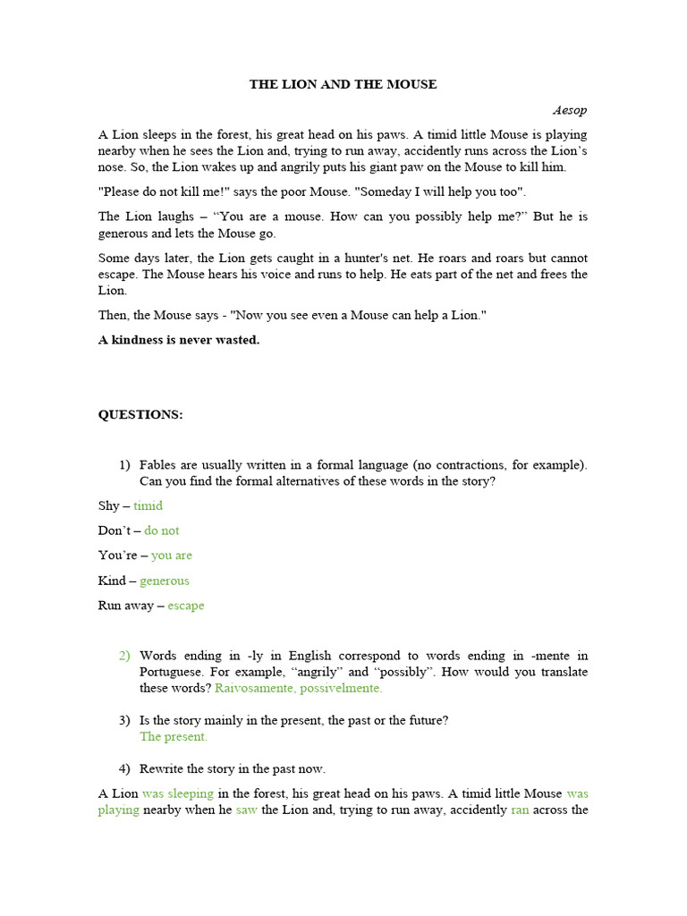 AESOP. The Lion and The Mouse | PDF