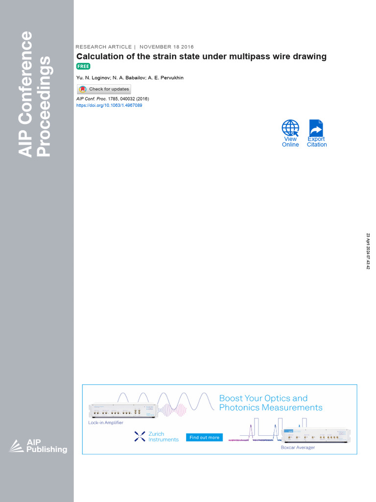 Calculation of The Strain State Under Multipass Wire Drawing | PDF