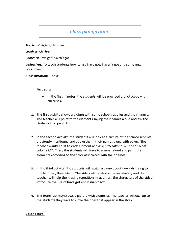 Class Planification | PDF | Cognitive Science | Human Communication