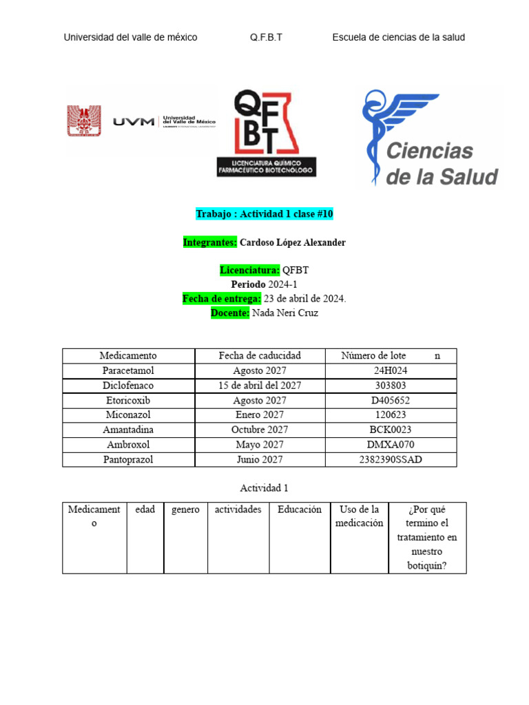 Trabajo - Actividad 1 Clase #10 | PDF | Enfermedades y trastornos | Ciencias de la Salud