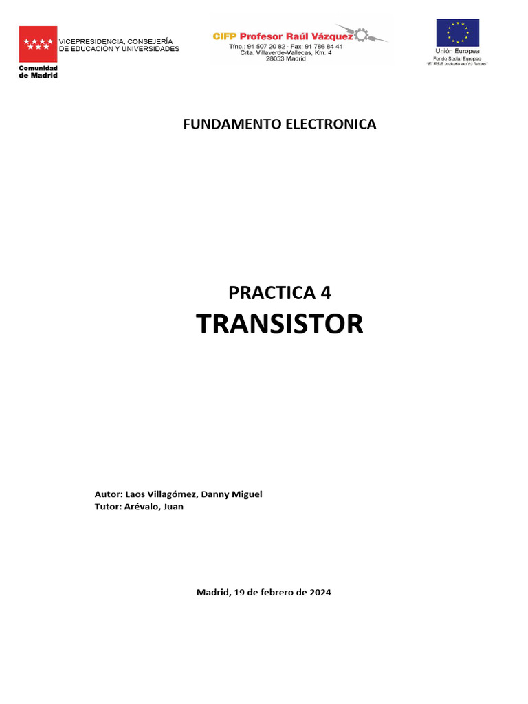 Practica 4 de Electronica | PDF | Transistor de unión bipolar | Transistor