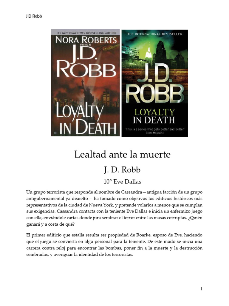 J. D Robb - 10 - Eve Dallas - Lealtad Ante La Muerte | PDF
