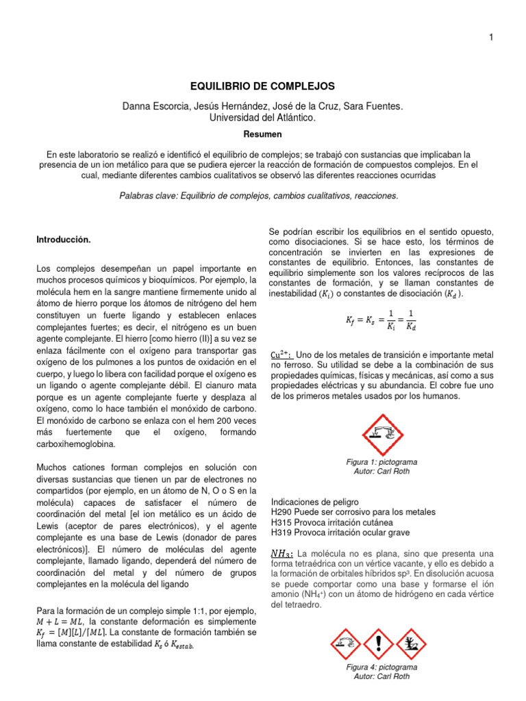 Equilibrio de Complejos | PDF | Sal (química) | Equilibrio químico