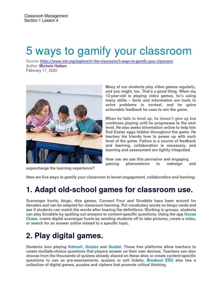 04 5 Ways to Gamify Your Classroom | PDF | Learning | Behavior Modification