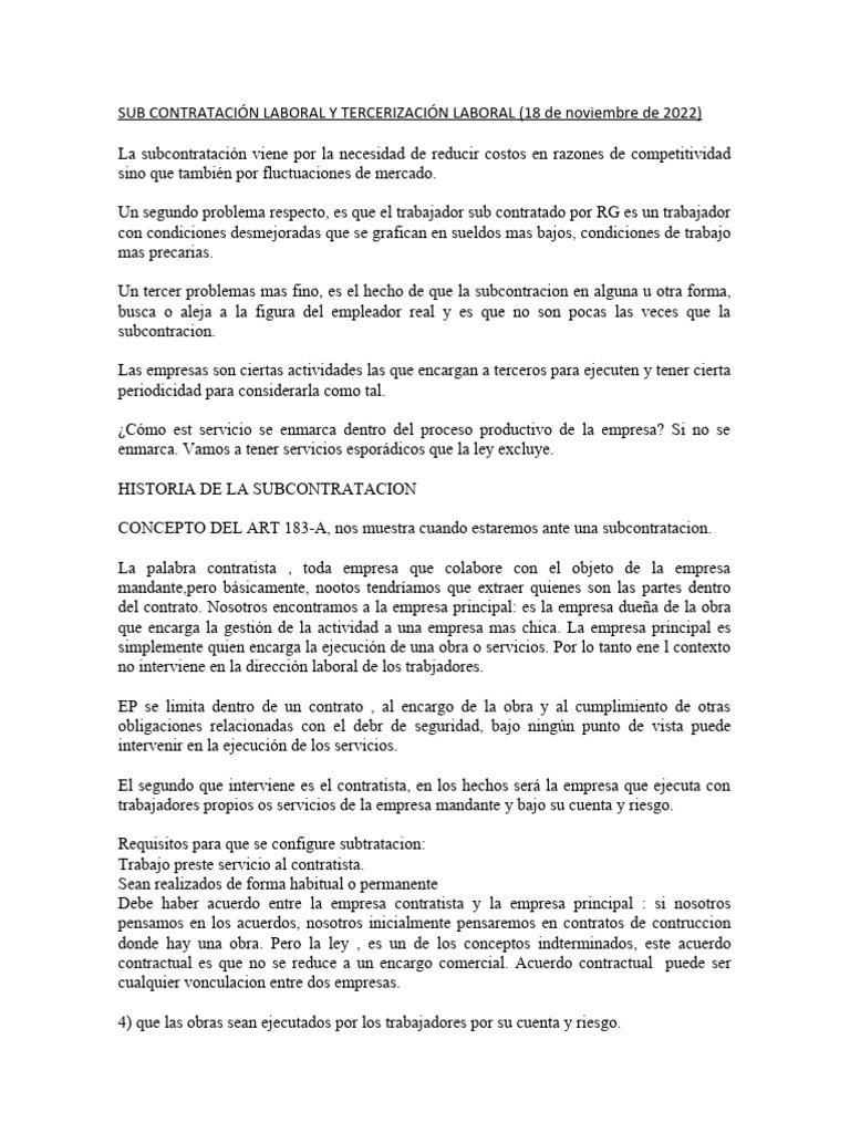Sub Contratación Laboral y Tercerización Laboral | PDF | Outsourcing ...