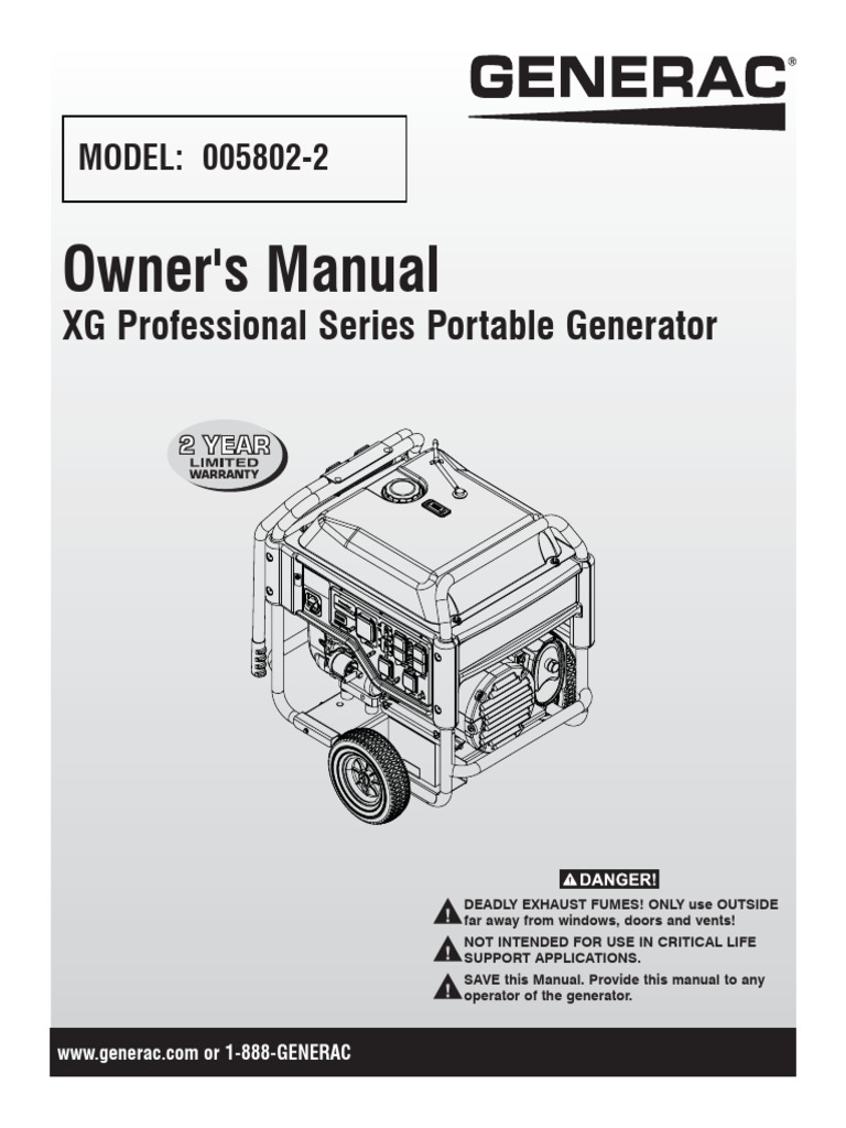 Owner's Manual: XG Professional Series Portable Generator | Download ...