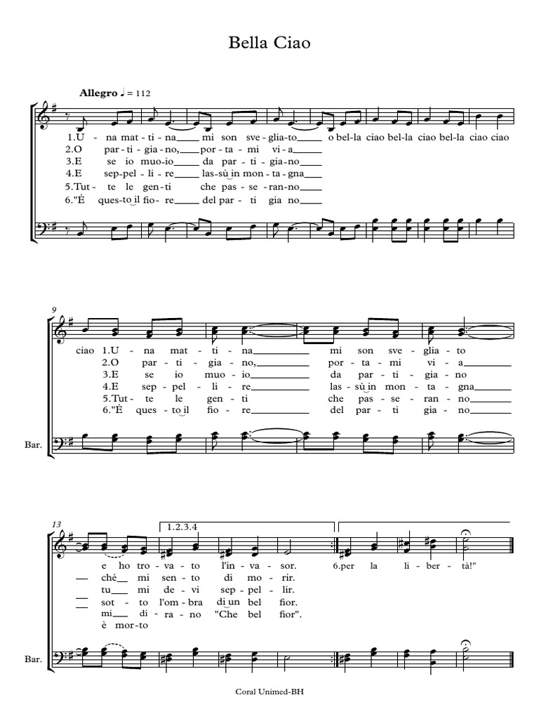 Bella Ciao - Partitura Completa | PDF