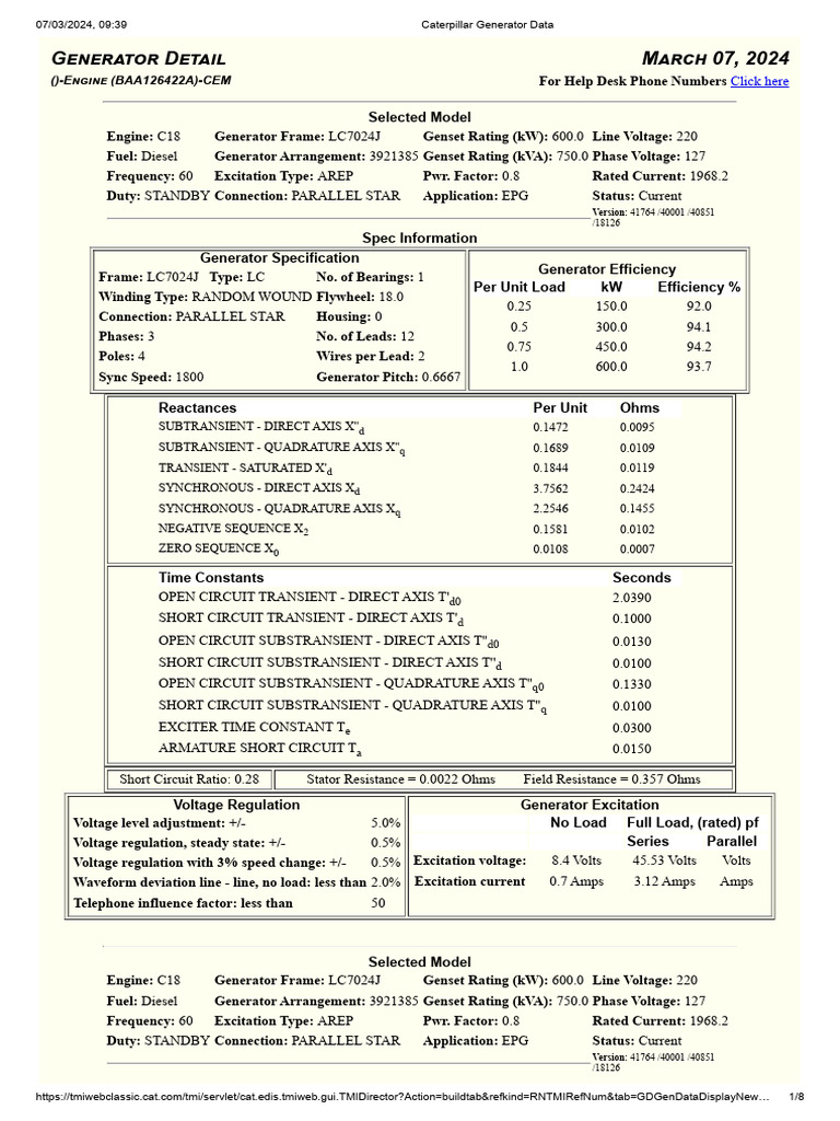Caterpillar C18 Generator Specs | PDF | Electric Generator ...