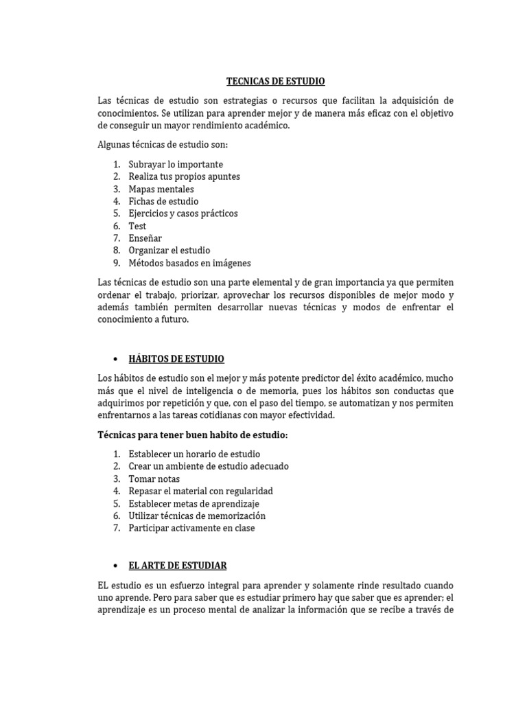 Unidad Ii Tecnicas de Estudio 2.1 Equipo 1 | PDF | Escritura | Aprendizaje