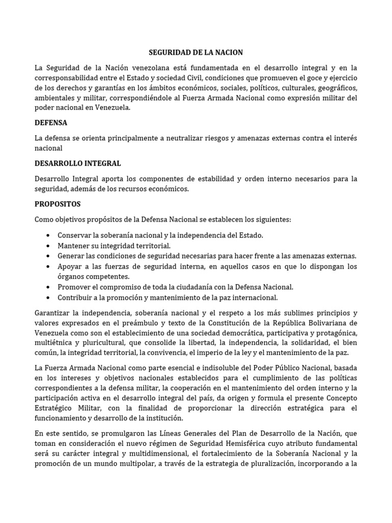 Fundamentacion de La Defensa Integral de La Nacion | PDF | Gobierno ...