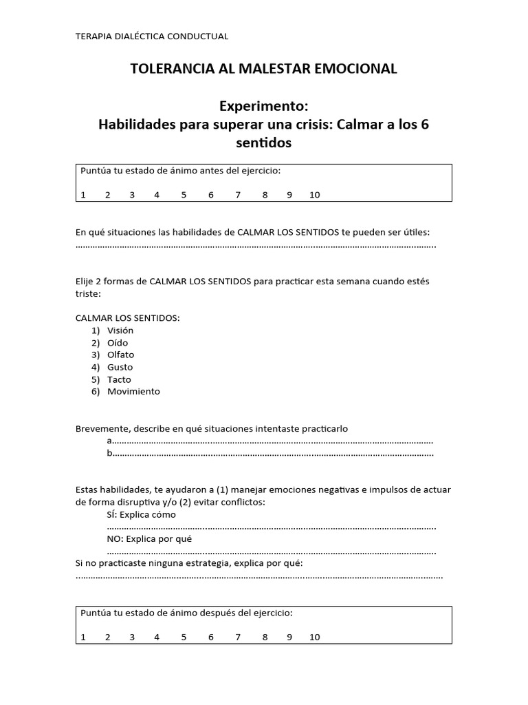 Activitats DBT | PDF | Terapia dialéctica conductual | Las emociones