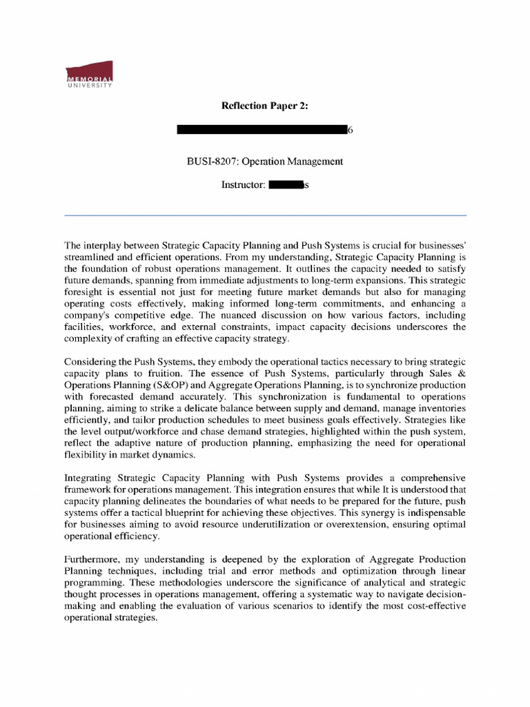 Reflection Paper 2 | PDF | Operations Management | Supply Chain