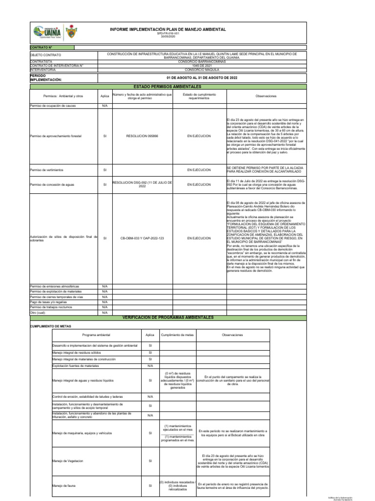 Agos Informe Plan de Manejo Ambiental SPD-FR-016-V01 | PDF | Residuos