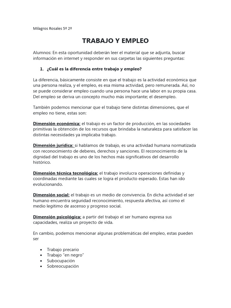 Diferencias entre Trabajo y Empleo | PDF | Empleo | Salario