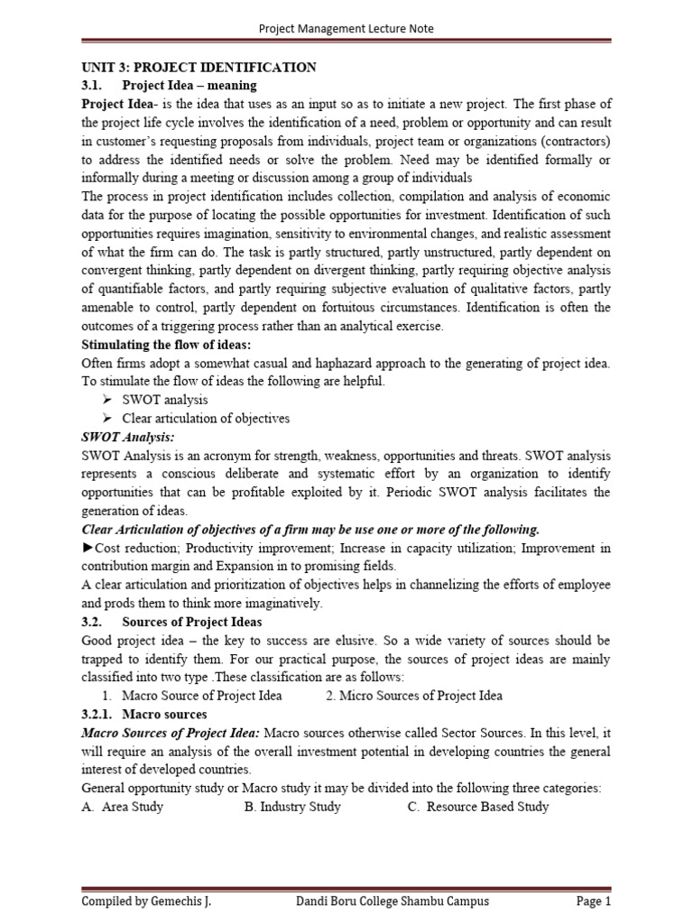 Project Identification in Management | PDF | Swot Analysis | Labour Economics