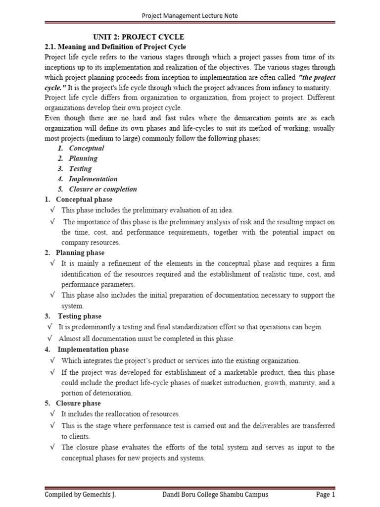 Chapter-2-Project MGT Lecture Note - (2024) | PDF | Feasibility Study ...
