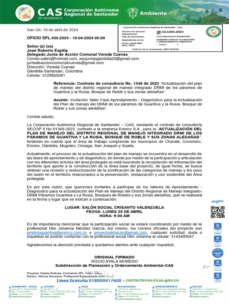José Roberto Espitia DELEGADO JAC CUEVAS Oficio Fase Aprestamiento ...