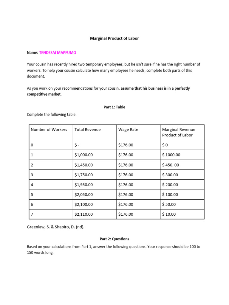 ECO-20044 Marginal Product of Labor Final 1 | PDF | Labour Economics ...