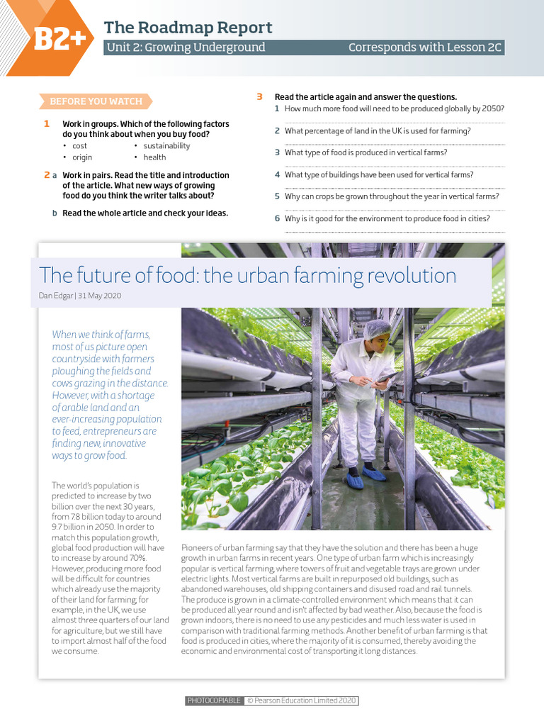 ROADMAP Report B2+ Worksheet Unit | PDF | Agriculture | Urban Agriculture