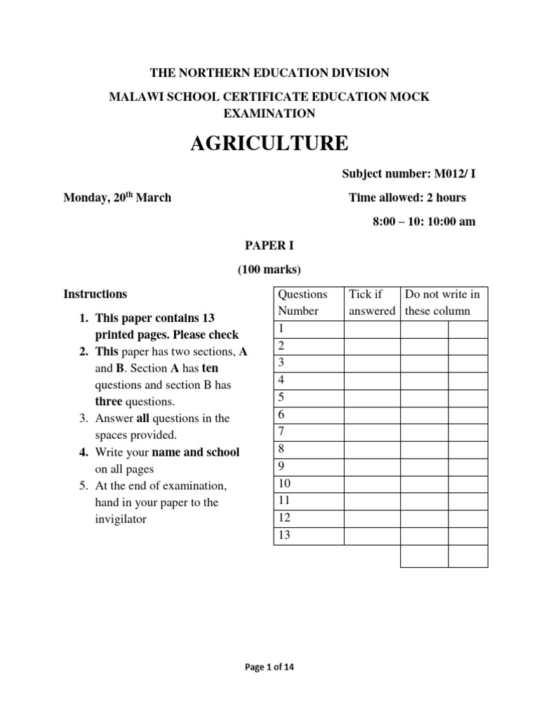 2023 Ned Mock Agriculture Paper 1 | PDF | Agriculture | Elasticity ...