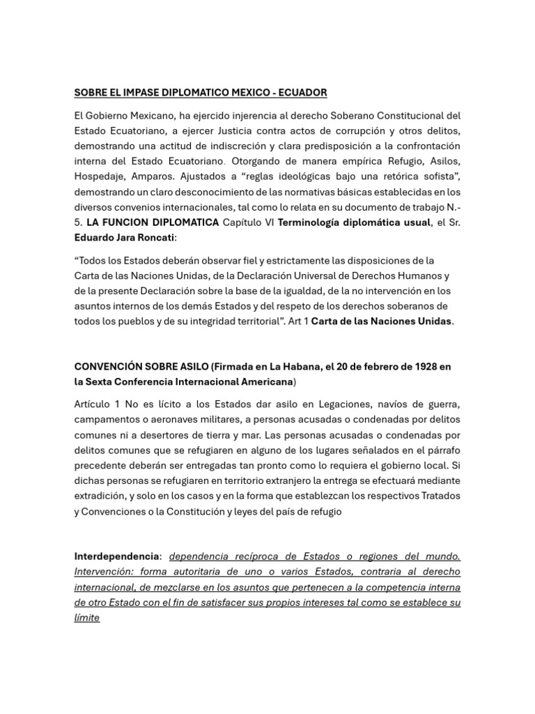 Impase Mexico Ecuador | PDF | Constitución | Estado (política)