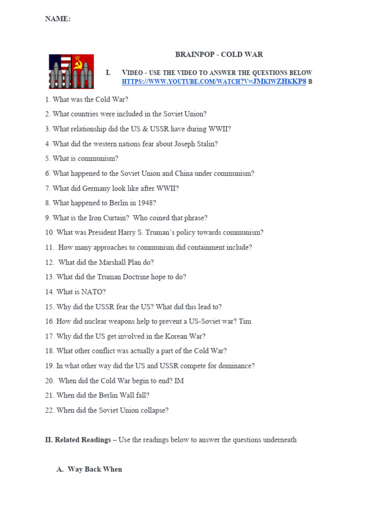 (Template) BrainPop Cold War | PDF | Cuban Missile Crisis | Cold War