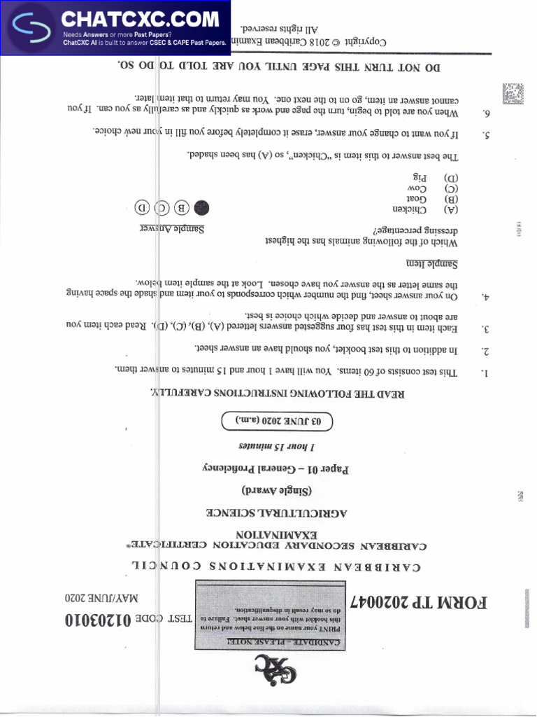 CSEC Agricultural Science P1 2020 | PDF