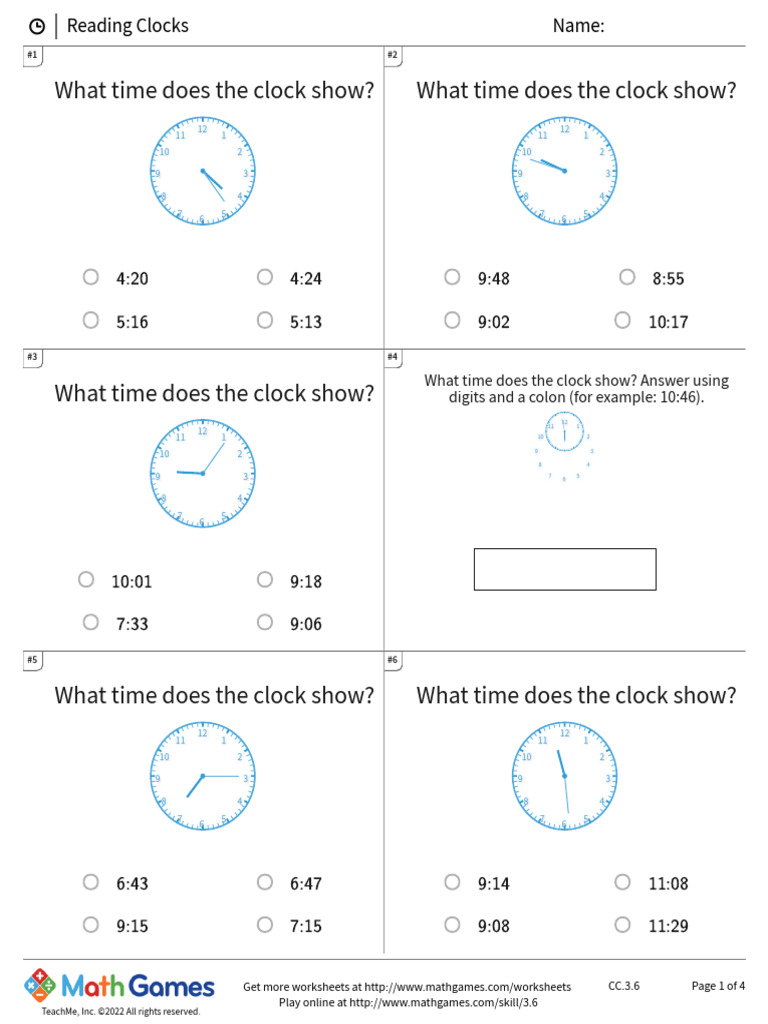 3 6 Reading Clocks | PDF