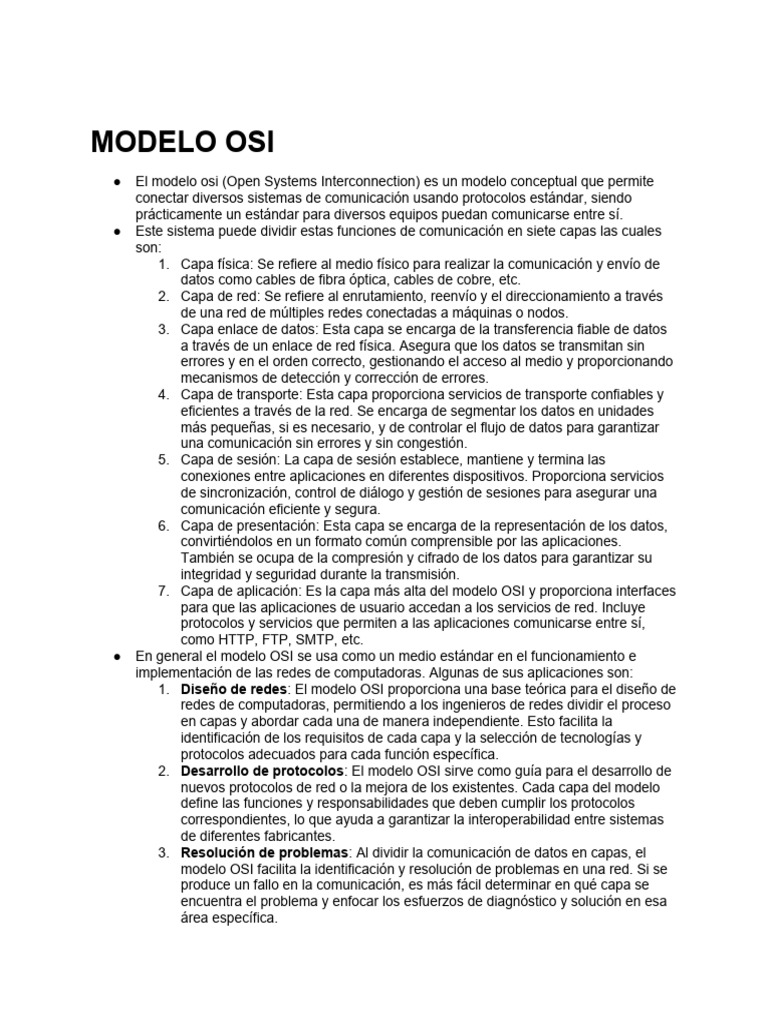 MODELO OSI | PDF | Red de computadoras | Protocolos de internet