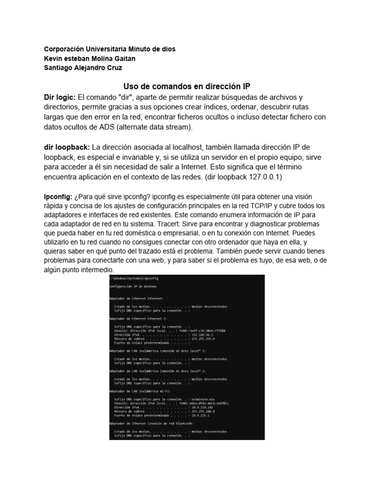 Uso de Comandos en Dirección IP | PDF | Protocolos de internet | Red de ...
