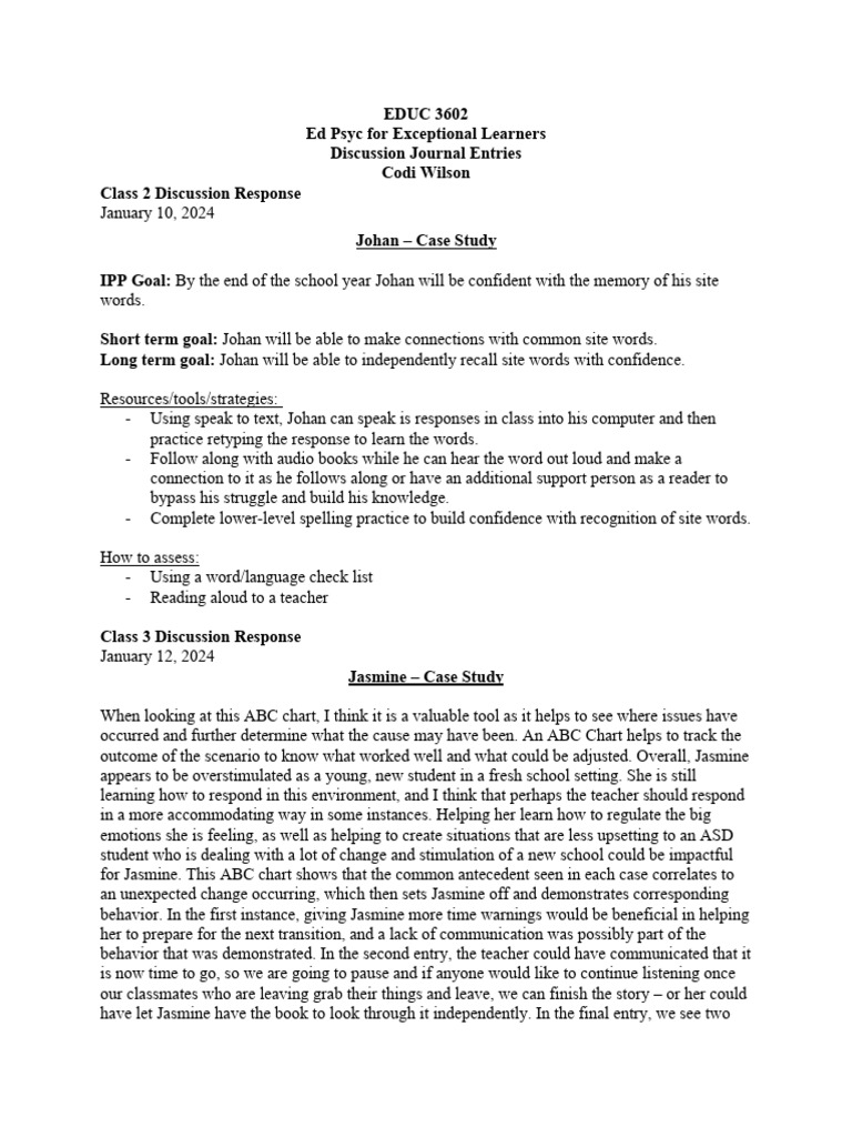 Educ 3602 - Discussion Journal Entries | PDF | Reading Comprehension ...