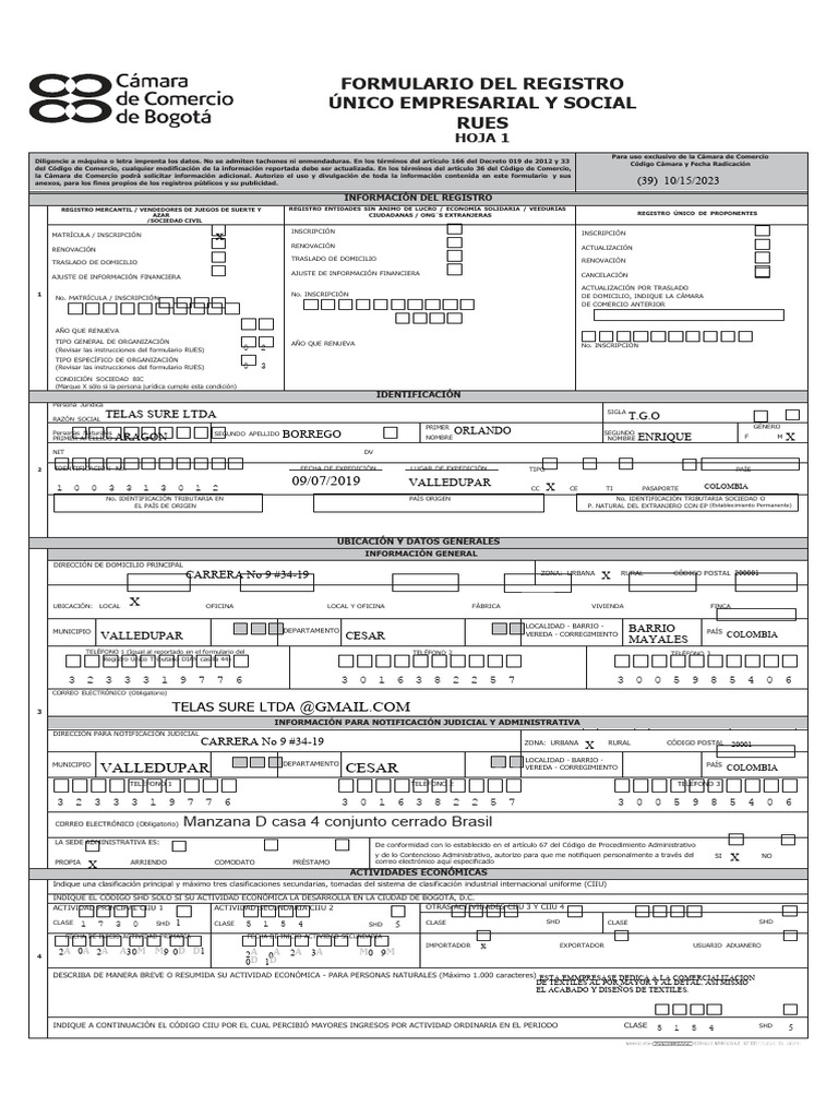 Formulario RUES-3 | PDF