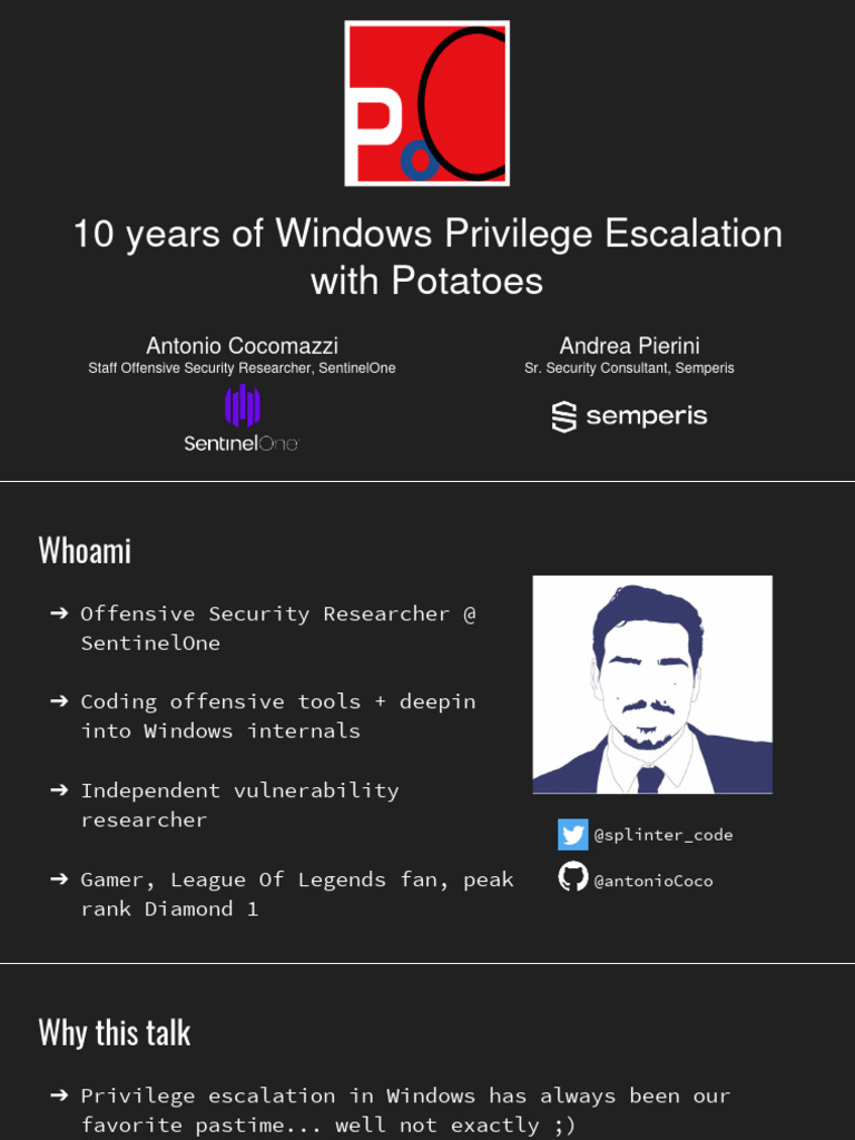 10_years_of_Windows_Privilege_Escalation_with_Potatoes | PDF | Computer Science | Cybercrime
