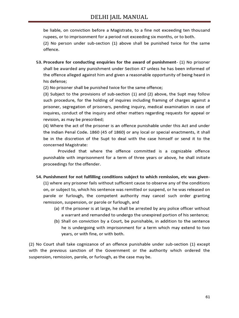 Delhi Jail Manual (1) - 7 | PDF | Detention (Imprisonment) | Prison