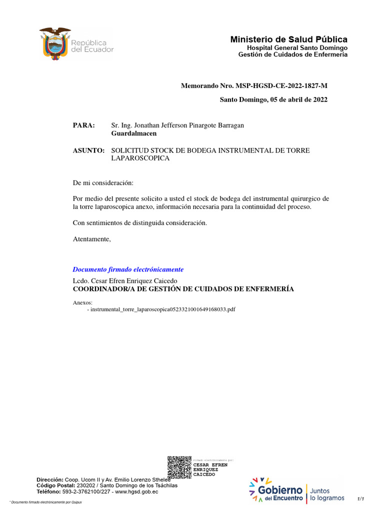 2 Solicitud Stock de Bodega Instrumental de Torre Laparoscopica | PDF