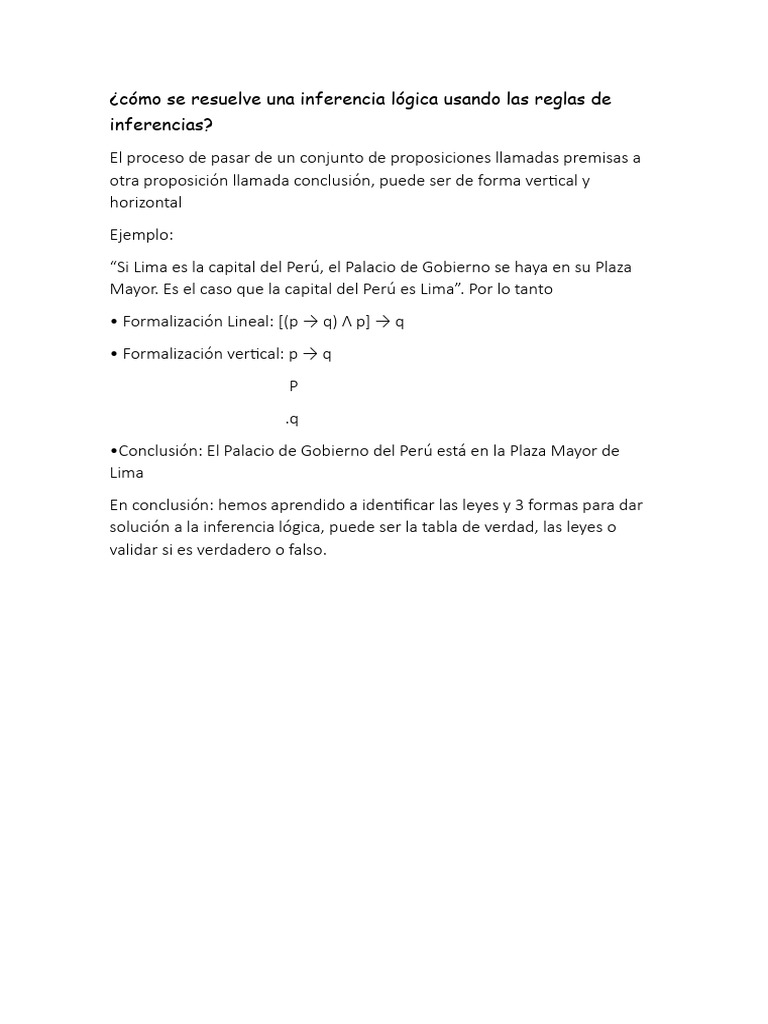 Cómo Se Resuelve Una Inferencia Lógica Usando Las Reglas de Inferencias ...
