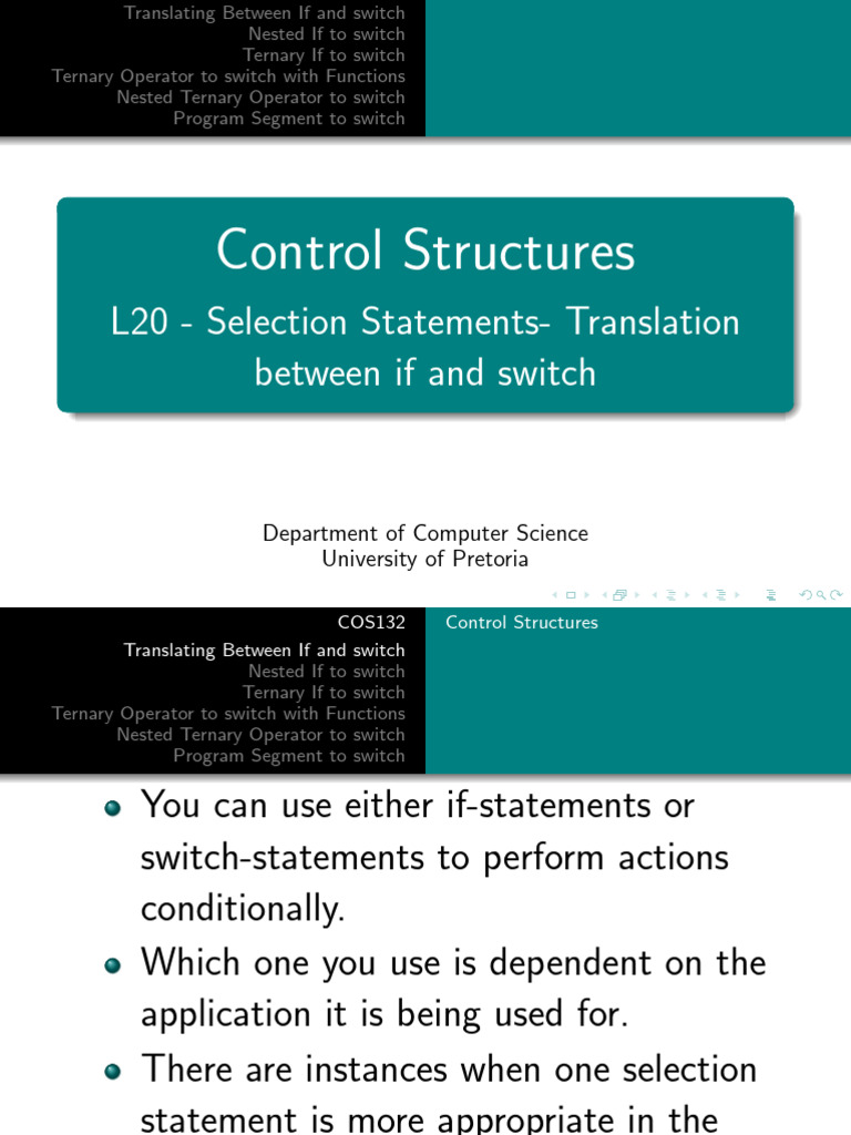 L20 Selection Statements 4 Translation Between If and Switch | PDF | Control Flow | Software ...