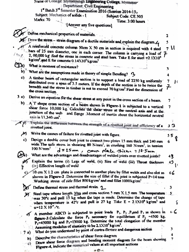 Solid Mechanics - 1 Ex Question | PDF