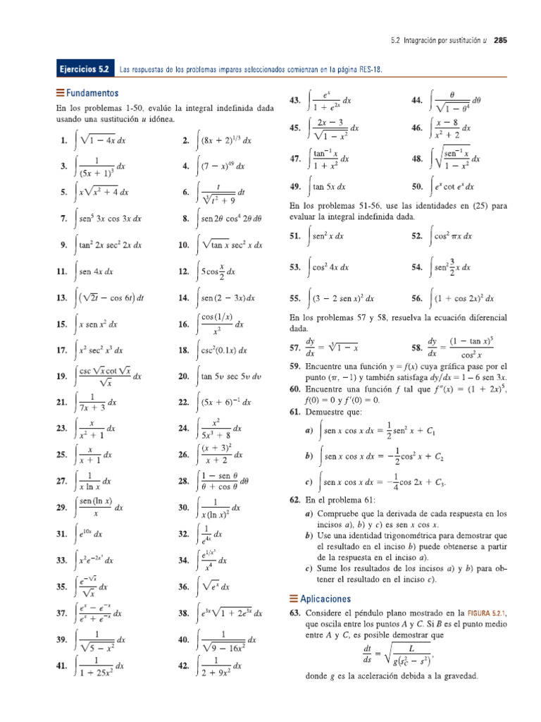 Ejercicios de Integrales Por Sustitución-Zill[1] (1) | PDF