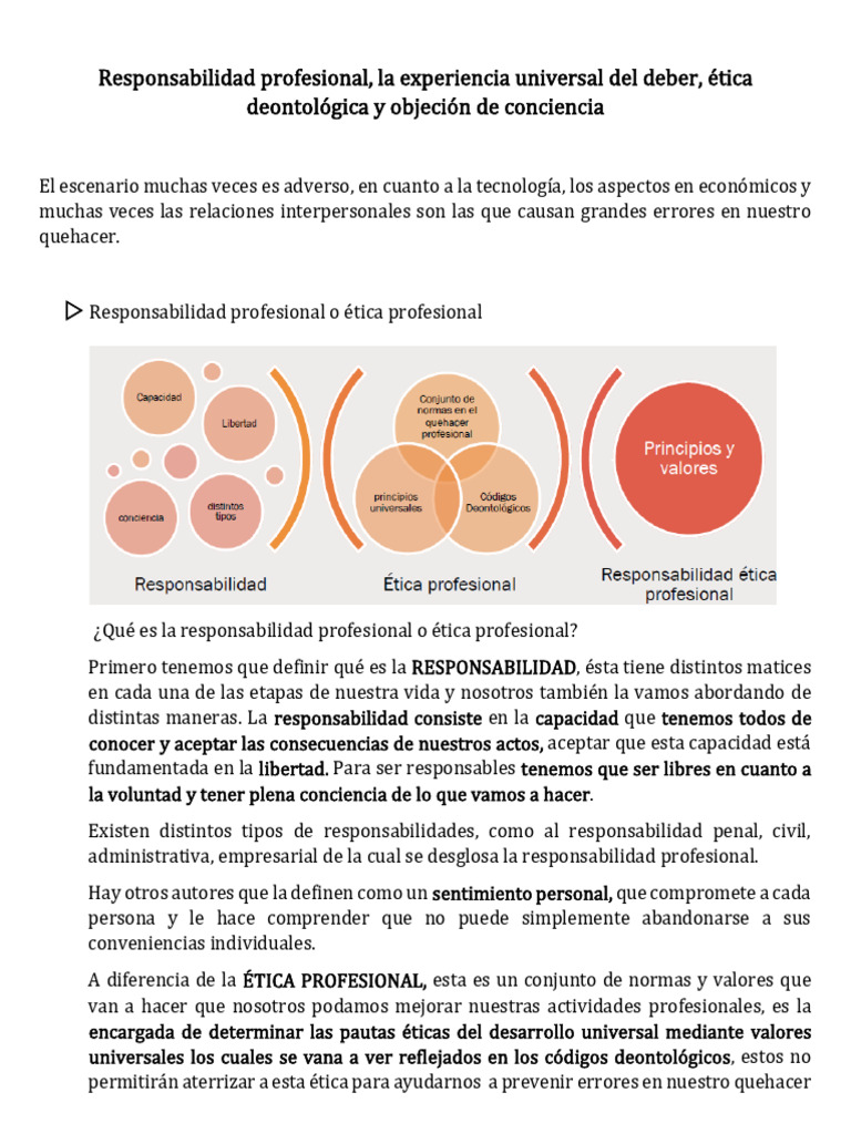 Apuntes Responsabilidad Profesional | PDF | Ética profesional | Objetor ...
