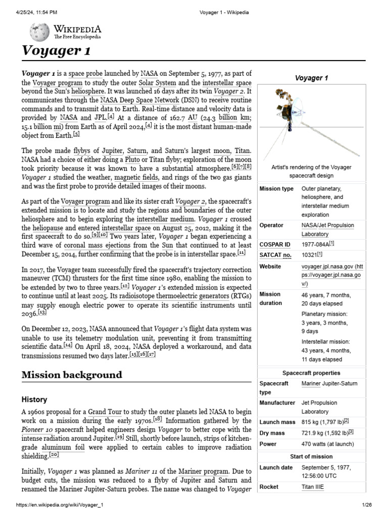 Voyager 1 - Wikipedia | PDF | Saturn | Jupiter