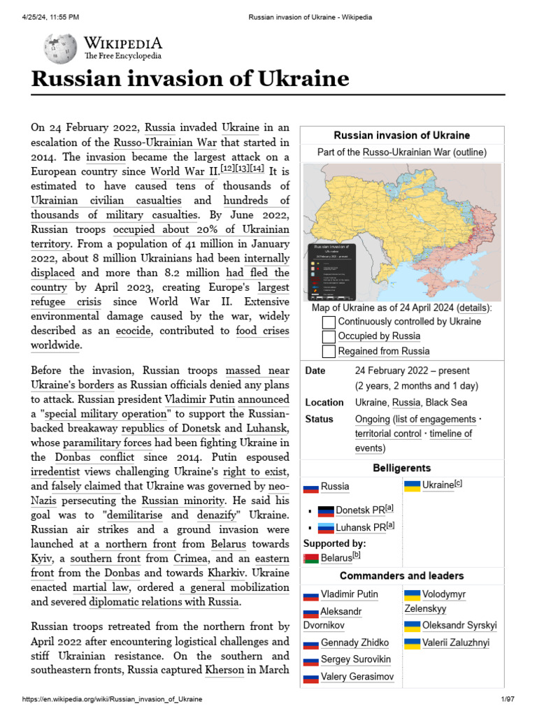 Russian Invasion of Ukraine - Wikipedia | PDF | Annexation Of Crimea By ...