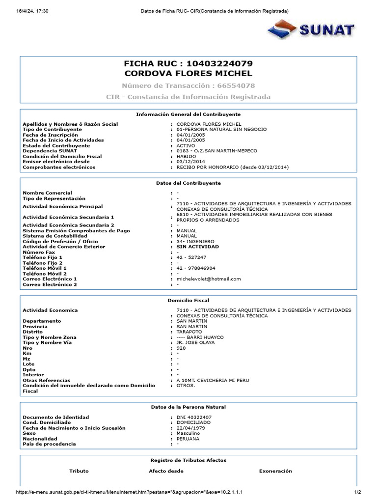 Ficha Ruc | PDF | Documento de identidad