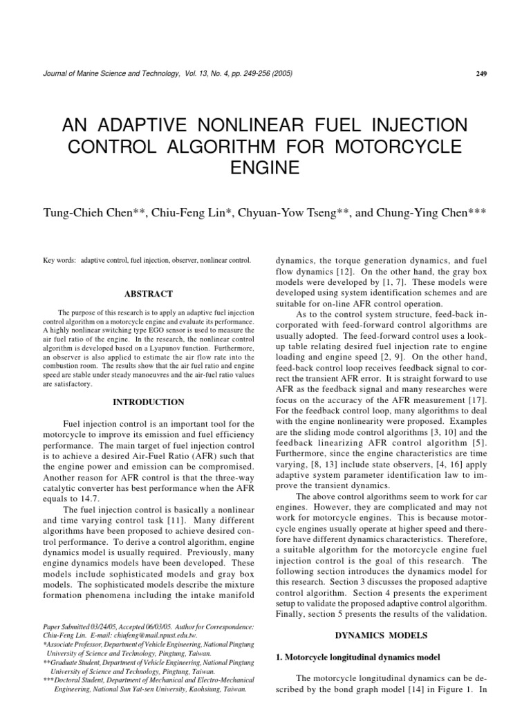 An Adaptive Nonlinear Fuel Injection Control Algorithm For Motorcycle ...