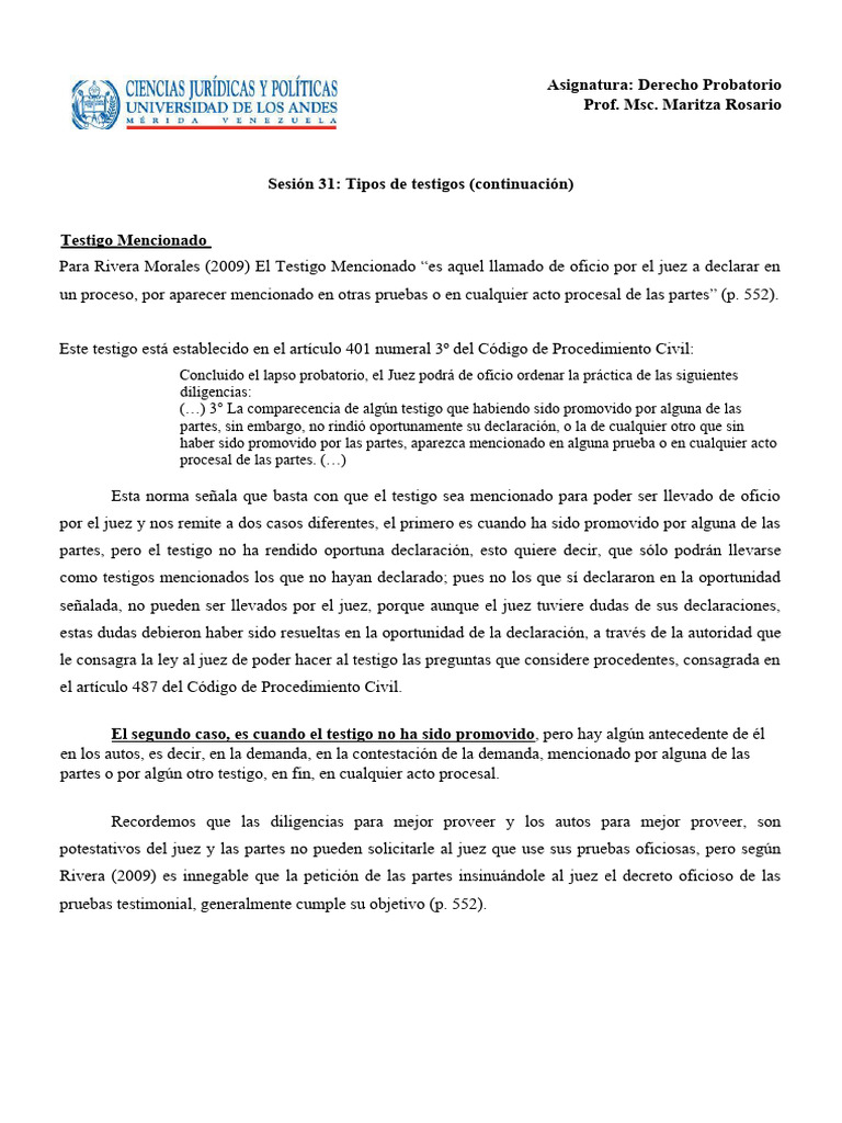 Tipos de Testigos en Derecho Probatorio | PDF | Testigo | Procedimiento ...