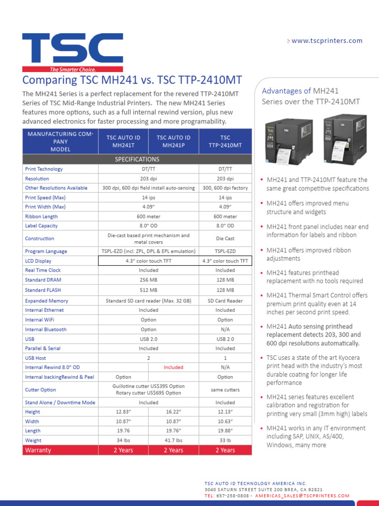MH241 Series Vs TTP-2410MT | PDF | Printer (Computing) | Computer ...