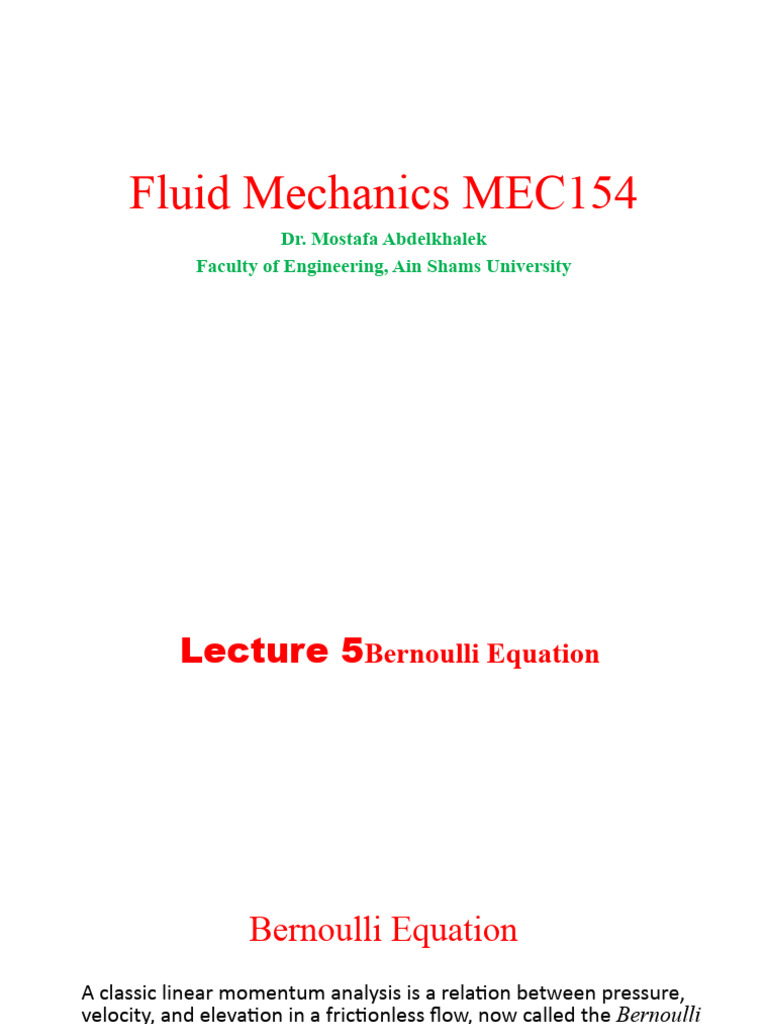 Fluid Mechanics Lect 5 Fall 2023 | PDF | Fluid Dynamics | Pressure