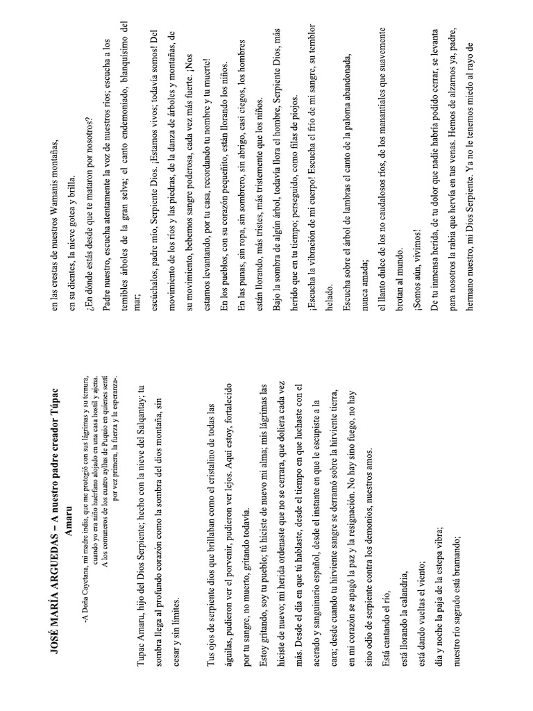 Jose Maria Arguedas A Nuestro Padre Creador Tupac Amaru PDF | PDF