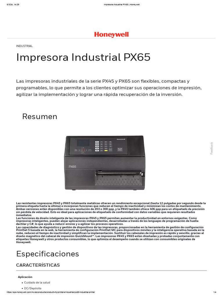 Impresora Industrial PX65 - Honeywell | PDF | Impresora (Computación ...